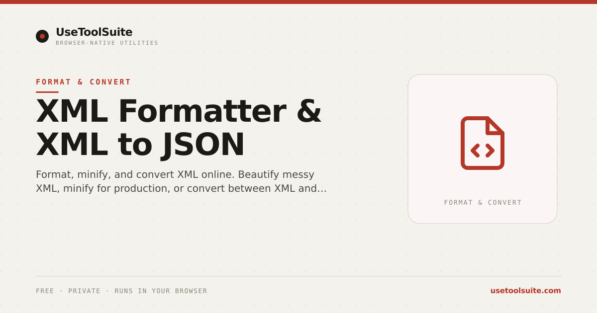 XML Formatter & XML to JSON — Free Online Tool | UseToolSuite